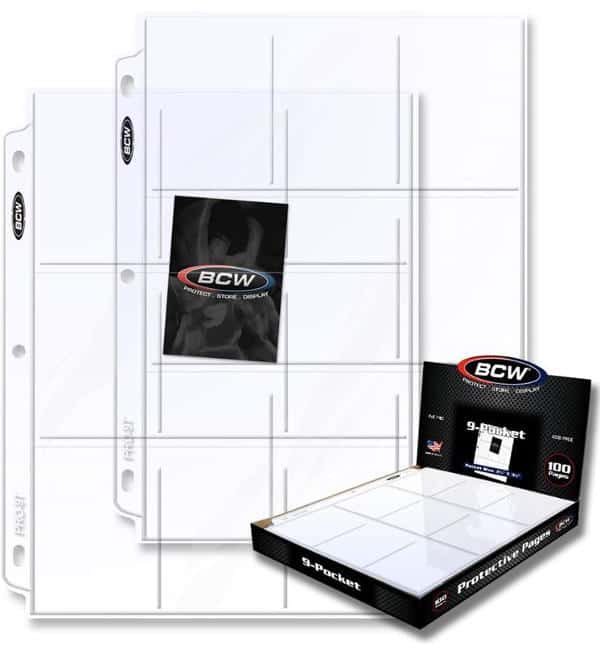 BCW 9-Pocket Pages Top Loading - 3 hole - 100 Pcs, Stickerpoint